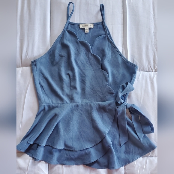Monteau | Tops | Nwot Monteau Scalloped Edge Wrap Top Cornflower Blue ...